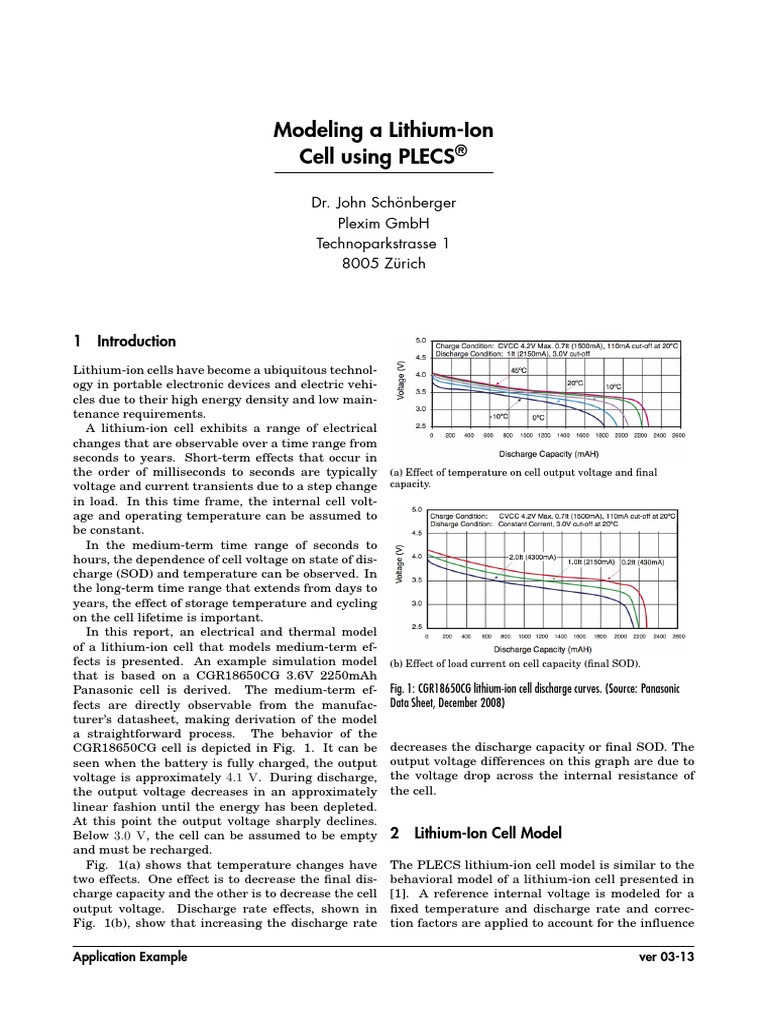 Modeling A Lithium-Ion Cell Using Plecs: ® Dr. John Schönberger Plexim ...