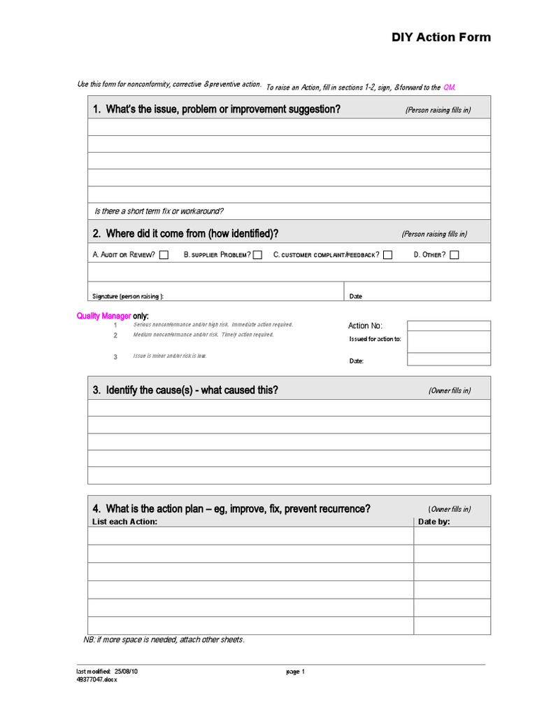 DIY Nonconformity Action Form | PDF | Business