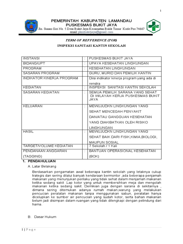 TOR Inspeksi Sanitasi Katin Sekolah | PDF
