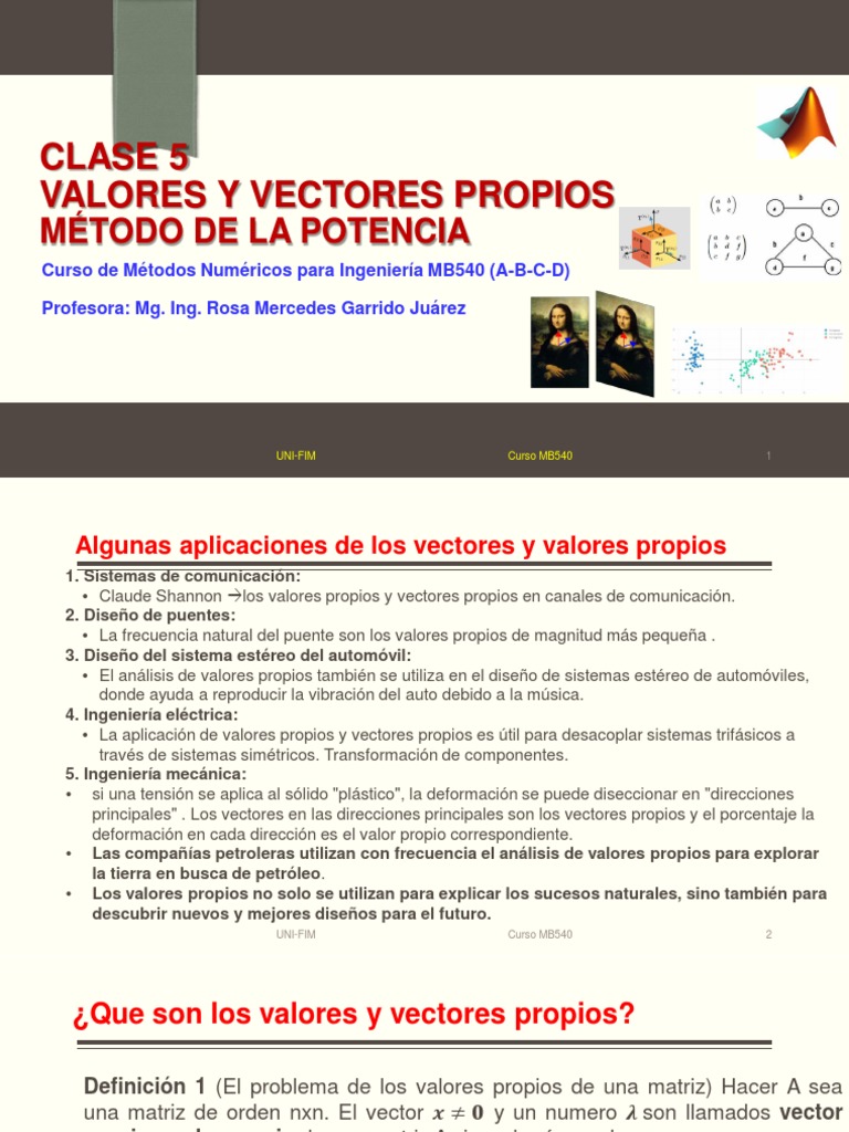 Clase 5a | PDF | Valores propios y vectores propios | Vector Euclidiano