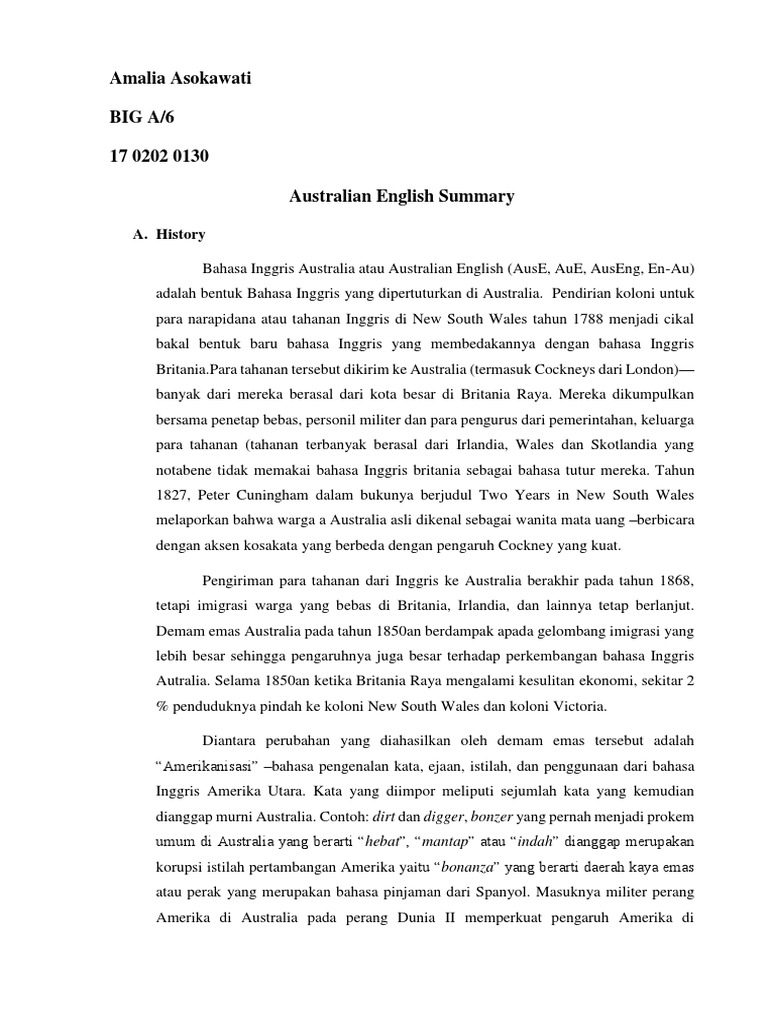 Summary of Australian English | PDF