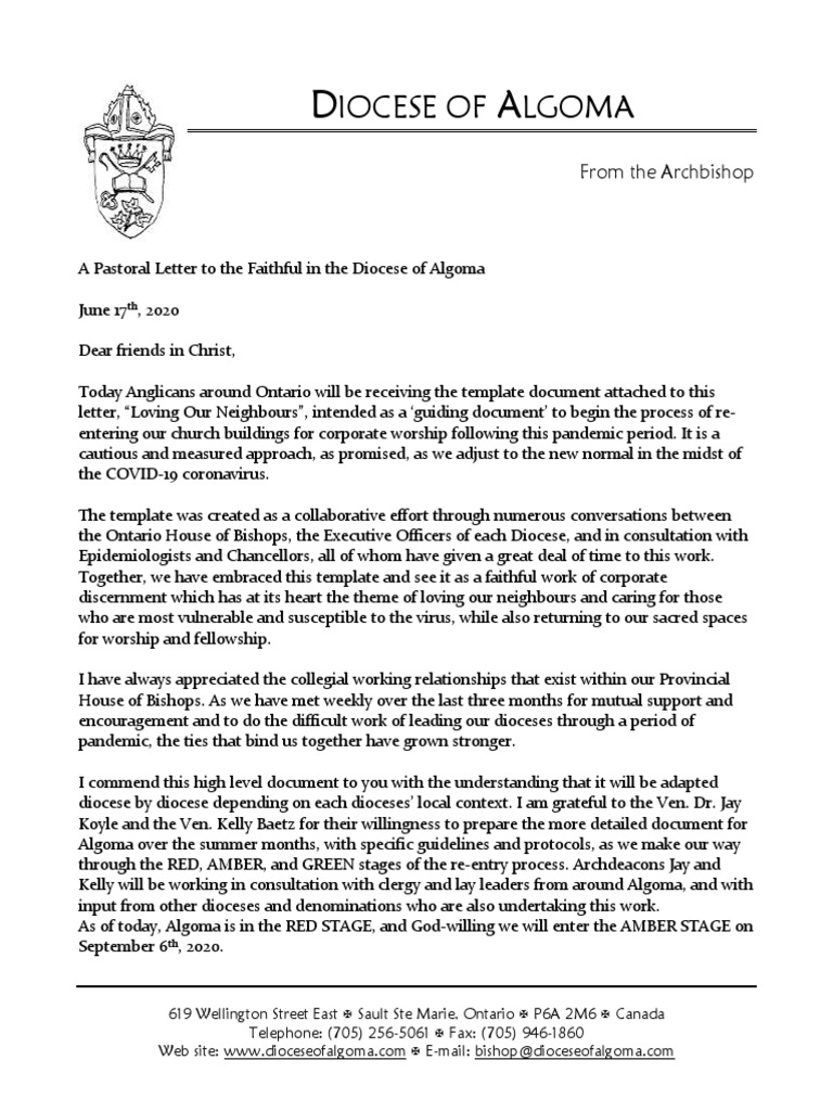 A Pastoral Letter To The Faithful in The Diocese of Algoma June 2020 ...