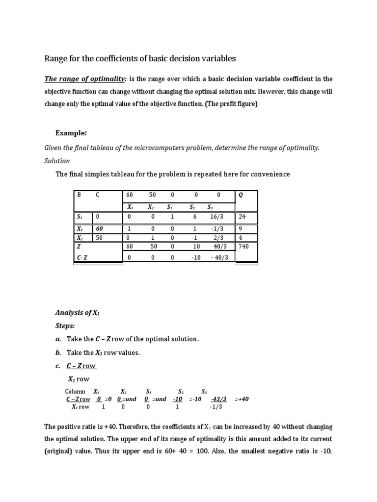 Range For The Coefficients of Basic Decision Variables | PDF | Loss Function | Function ...