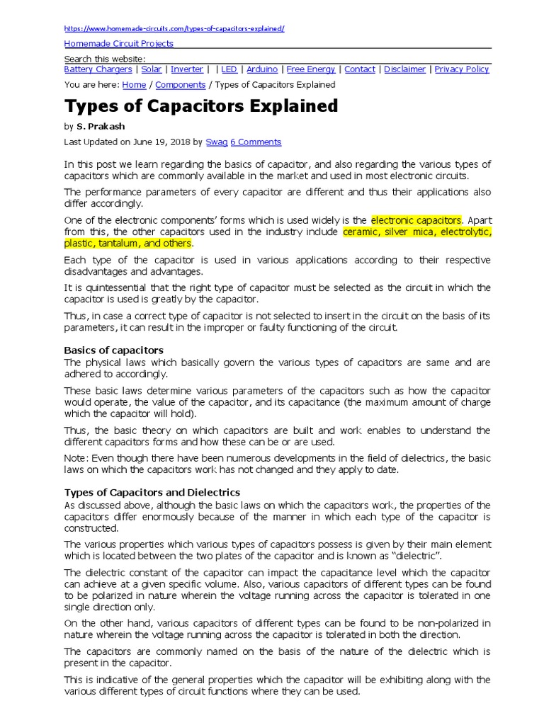 Types of Capacitors Explained | PDF | Capacitor | Dielectric