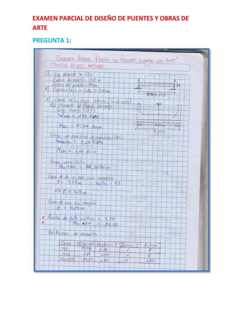 Upn Examen Parcial (Diseño de Puentes) | PDF | Ingeniero civil | Transporte