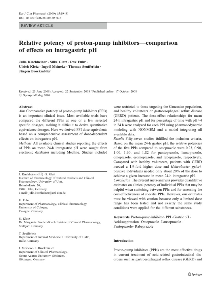 Relative Potency Estimates of Proton Pump Inhibitors Based on Effects ...