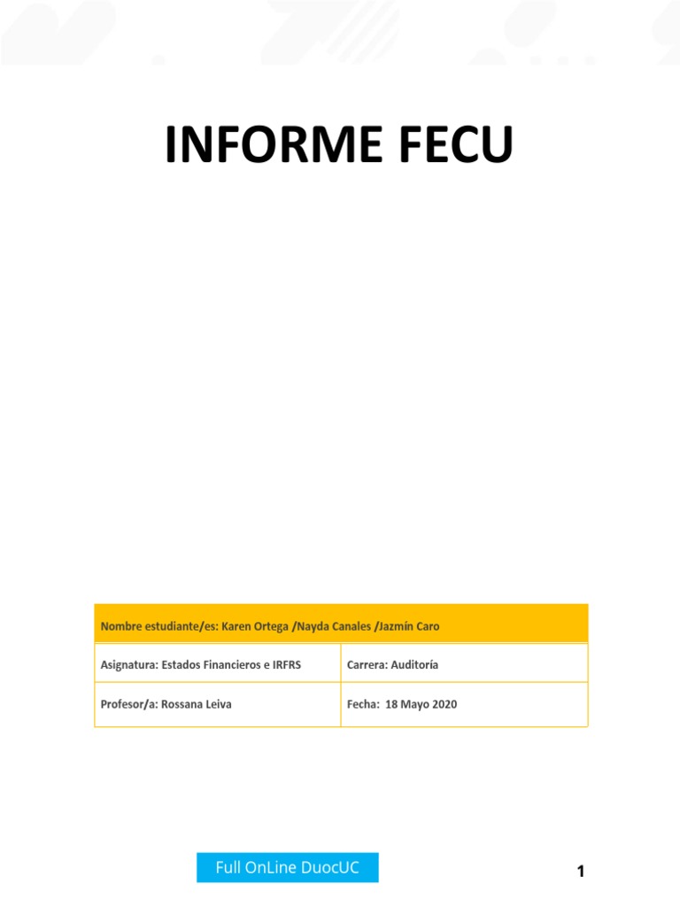 Informe - FECU IFRS | PDF | normas internacionales de INFORMACION FINANCIERA | Estado financiero