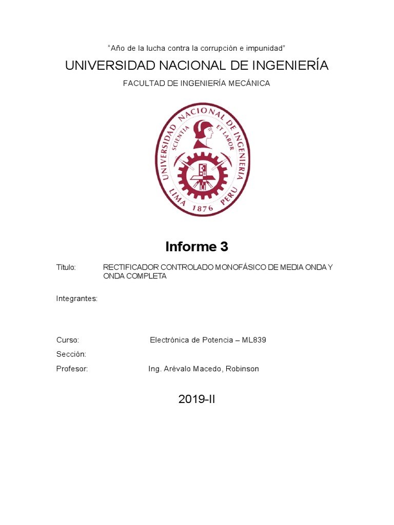 Informe Final 3 - Electronica de Potencia - 2019-2 | PDF | Rectificador ...