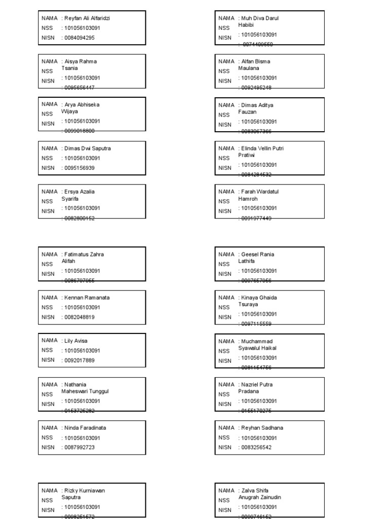 Label Nama Rapor 2016-2017 Kelas 2 | PDF