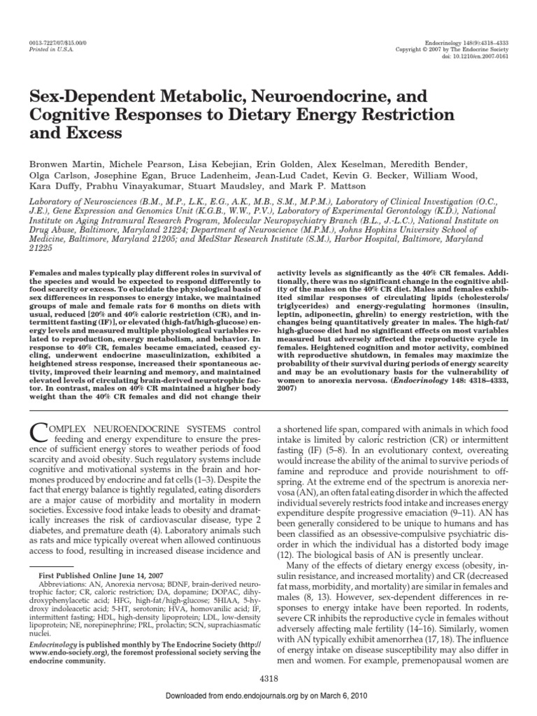 Sex Dependent Metabolic Neuroendocrine And Cognitive Responses To