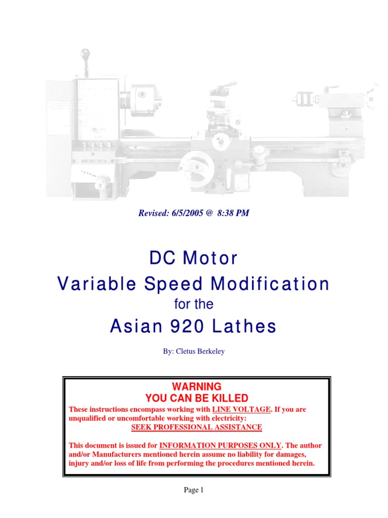 DC Motor Variable Speed Modification Asian 920 Lathes: For The | PDF ...