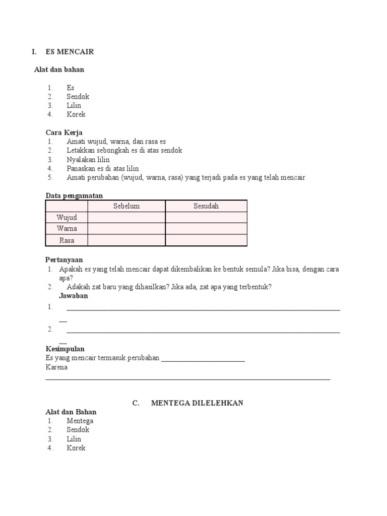 Proses dan Pengamatan Es Mencair | PDF | Memasak, Makanan, & Anggur ...