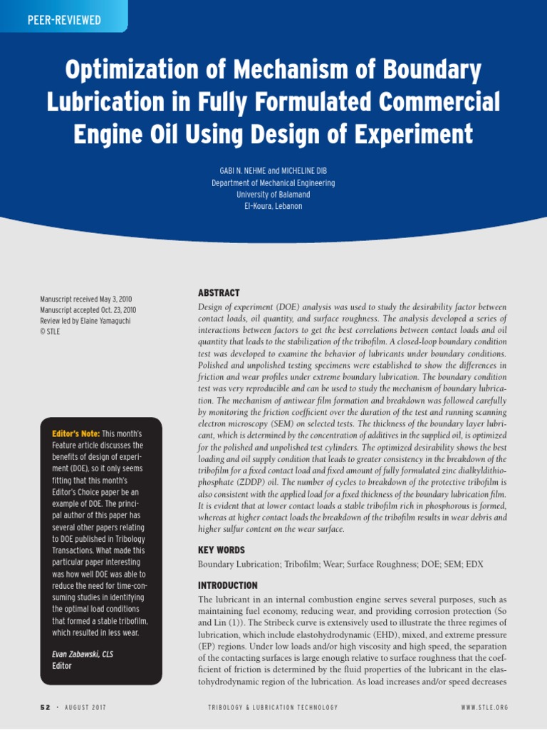 Optimization of Mechanism of Boundary Lubrication in Fully Formulated ...