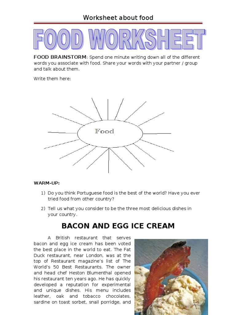 Worksheet About Food: Bacon and Egg Ice Cream | PDF | Eating Behaviors ...