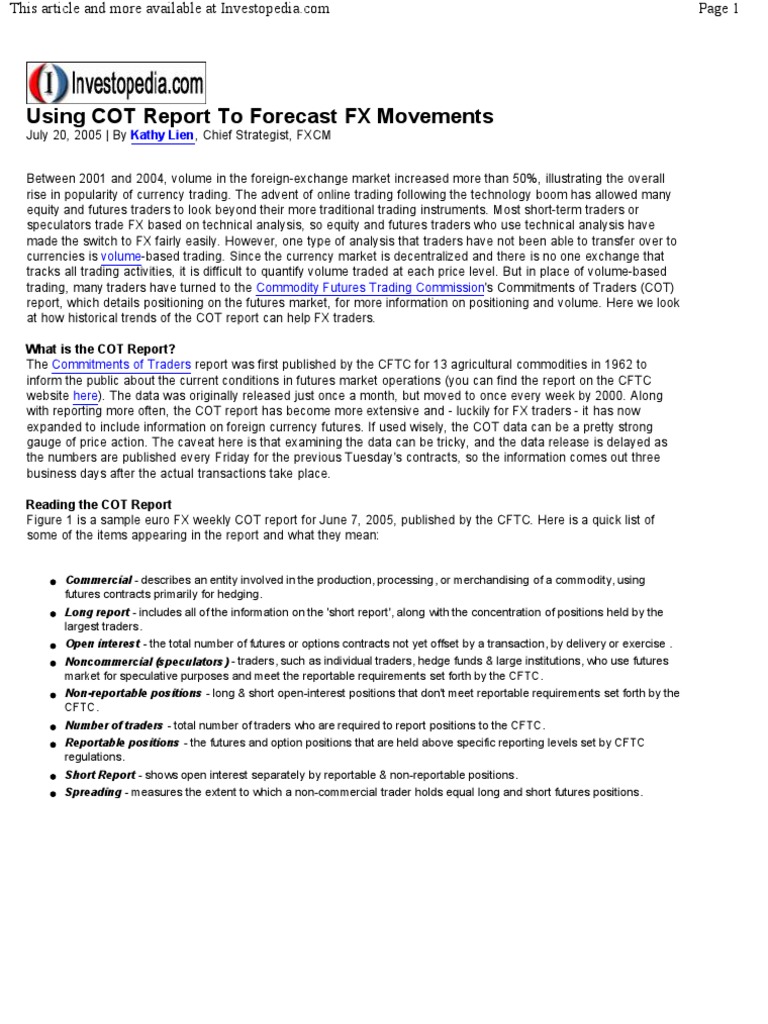 Using COT Report To Forecast FX Movements: Kathy Lien | PDF | Business