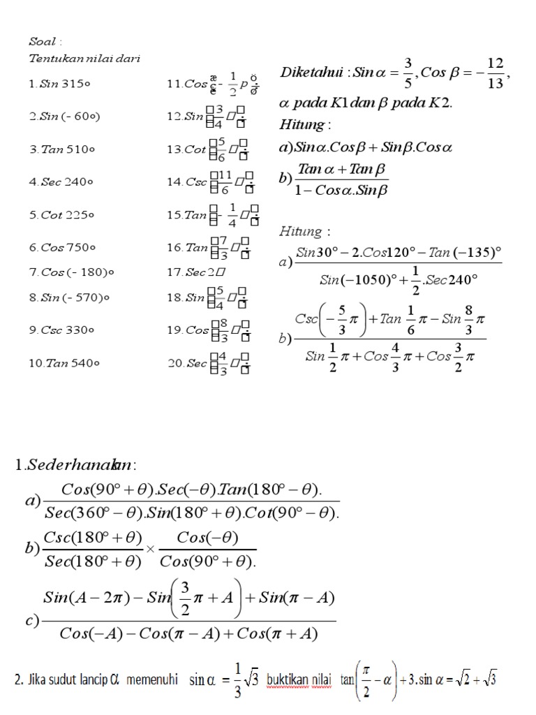 Latihan Soal Trigonometri Kelas X | PDF