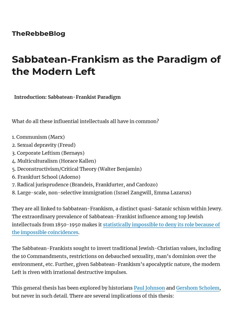 Sabbatean-Frankism As The Paradigm of The Modern Left - TheRebbeBlog ...