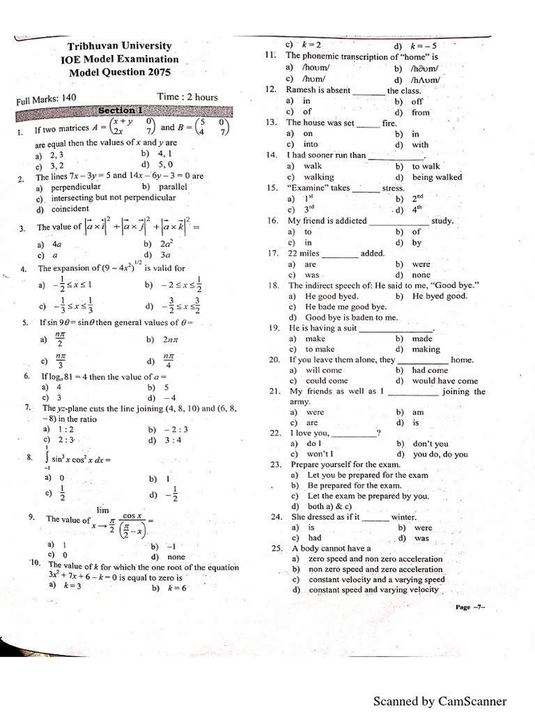 IOE Entrance Model Question 2075 PDF | PDF