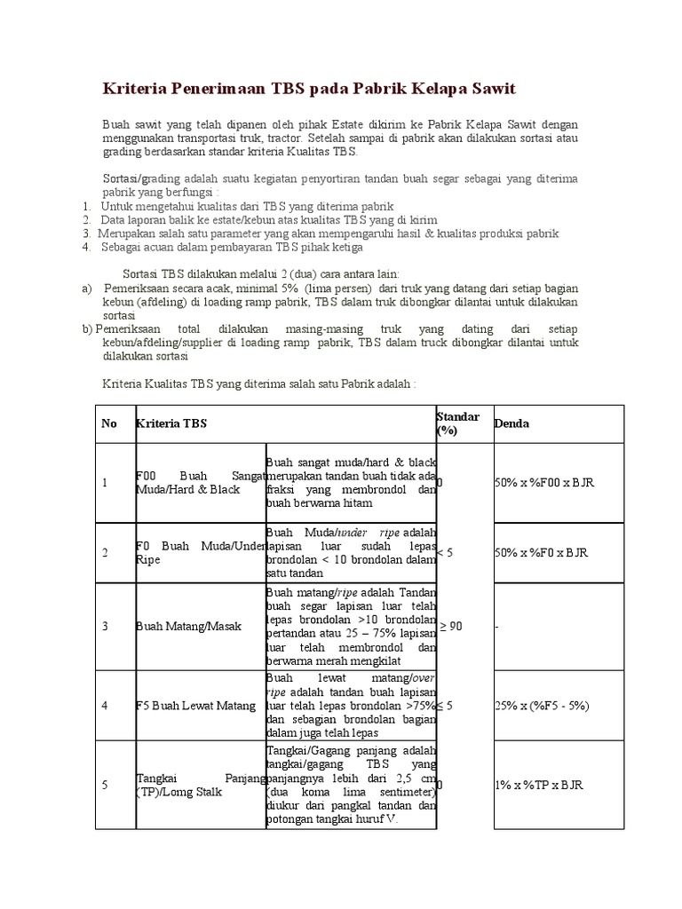 Kriteria Grading TBS Kelapa Sawit | PDF