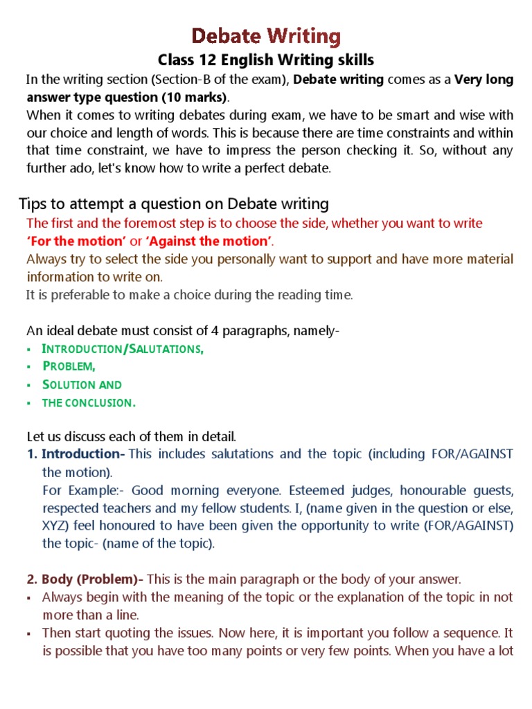 Class 12 English Writing Skills: Tips To Attempt A Question On Debate ...