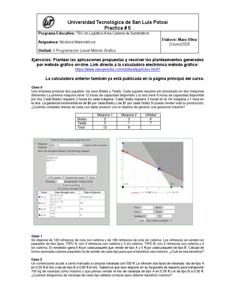 Practica 5 Programacion Lineal Metodo Grafico | PDF | Kilogramo | Hospital