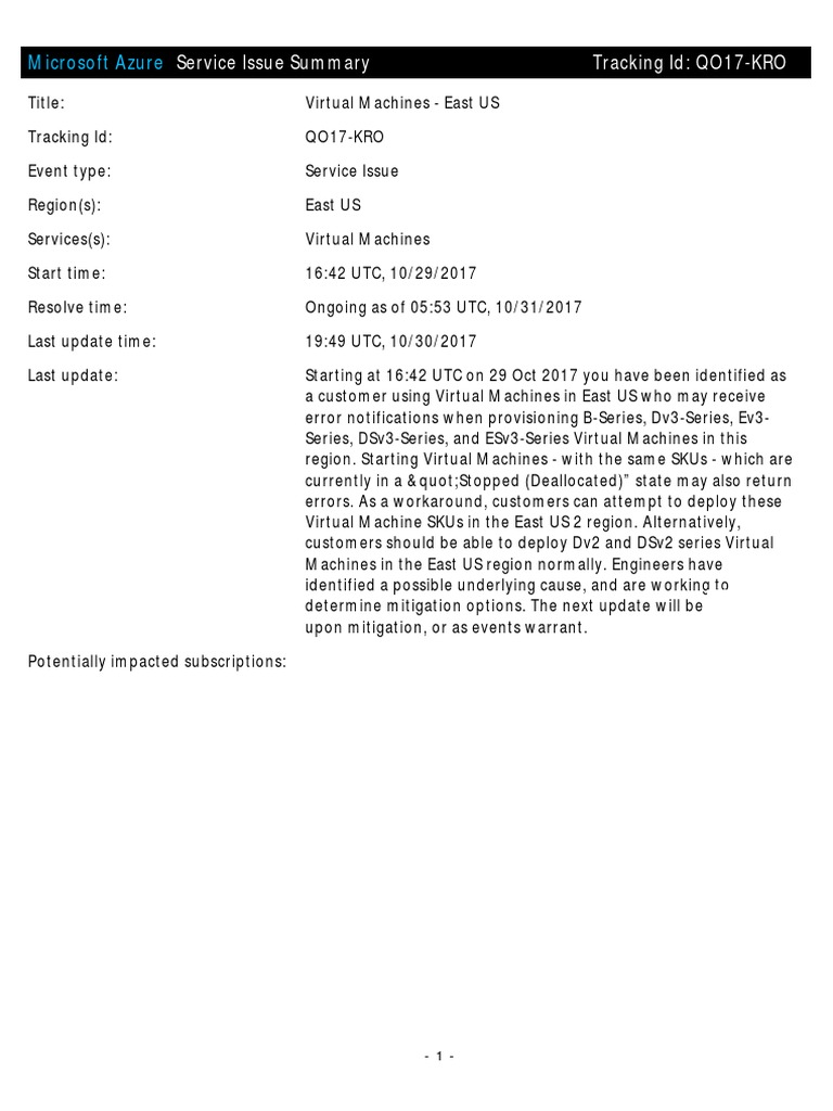 Azure VM Service Issue in East US | PDF | Computer Networking | Computing