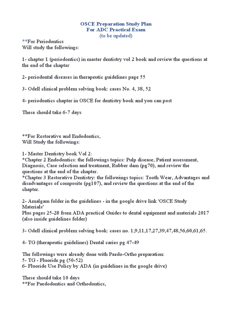 OSCE Study Plan - ADC PASS DR Mohamed Soliman Group | PDF | Periodontology | Dentistry
