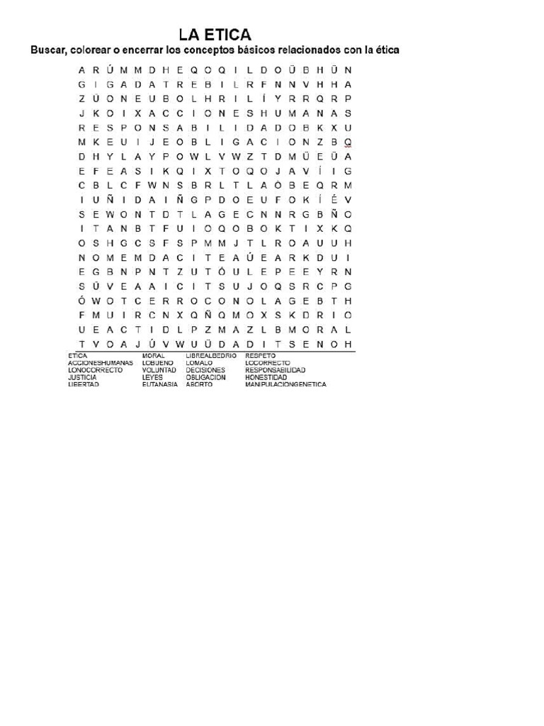 Sopa de Letras Conceptos Etica | PDF