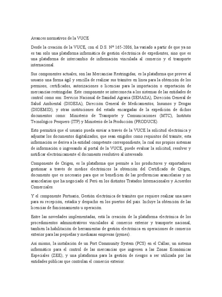 Los avances normativos y tecnológicos de la Ventanilla Única de Comercio Exterior (VUCE) en el ...