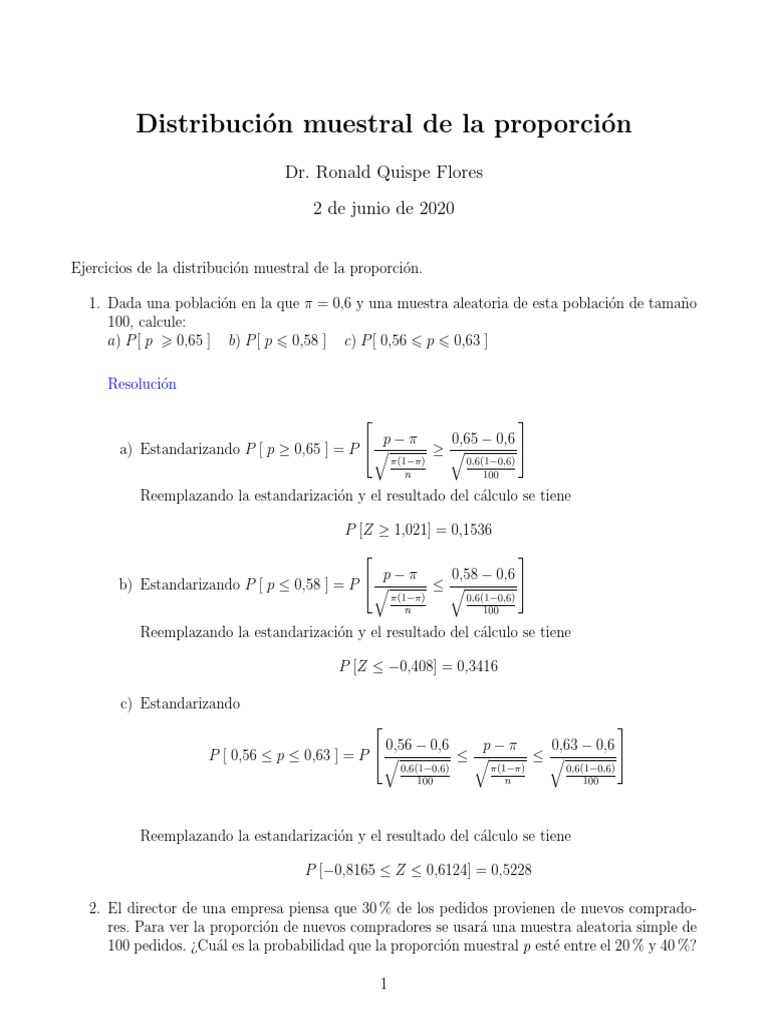 Ejercicios Resueltos de Distribución Muestral de Proporciones | PDF | Muestreo (Estadísticas ...