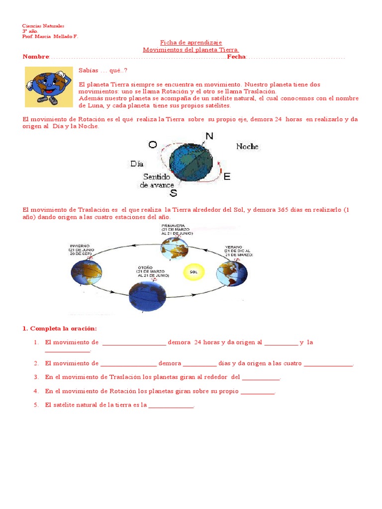 Ficha Movimientos de La Tierra | PDF | Tierra | Rotación