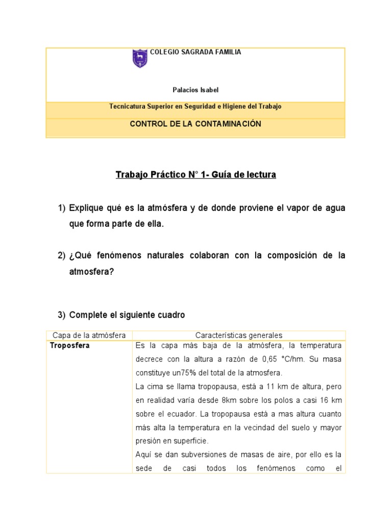 Trabajo Práctico Nro 1 Control de La Contaminacion | PDF | Atmósfera de ...