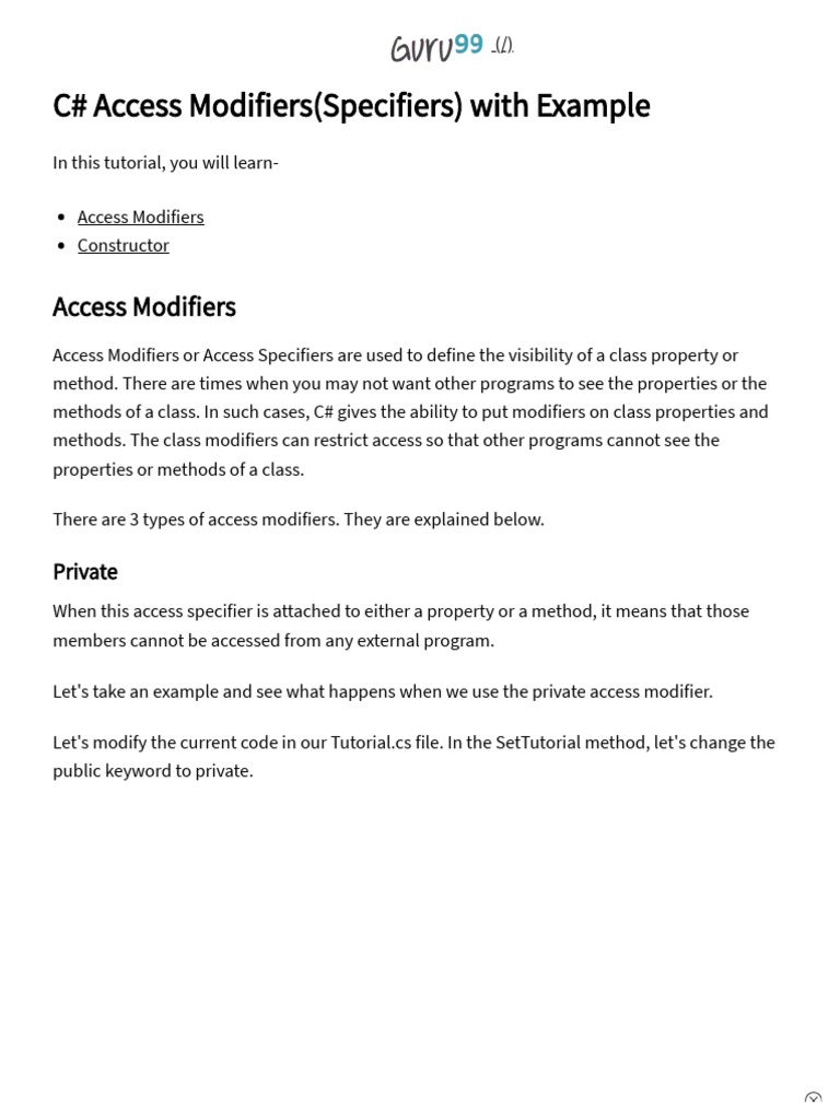 C# Access Modifiers (Specifiers) With Example | PDF | Constructor ... C# Access Modifiers (Specifiers) With Example | PDF | Constructor ...