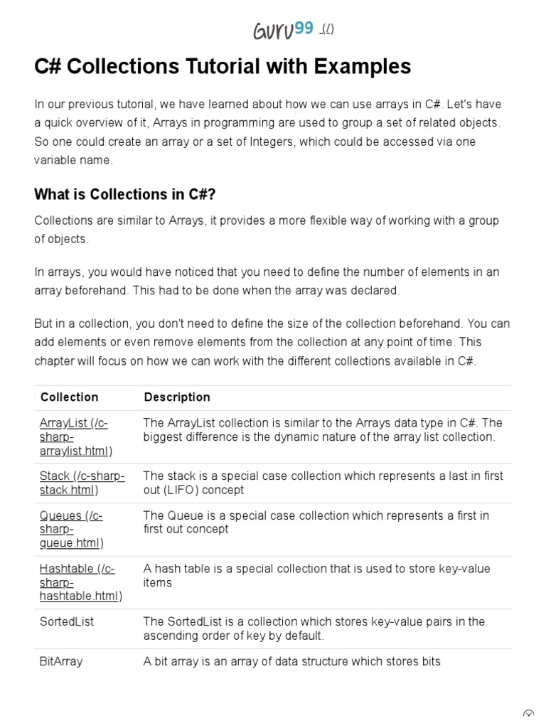 C Collections Tutorial With Examples Pdf Array Data Structure C Sharp Programming Language