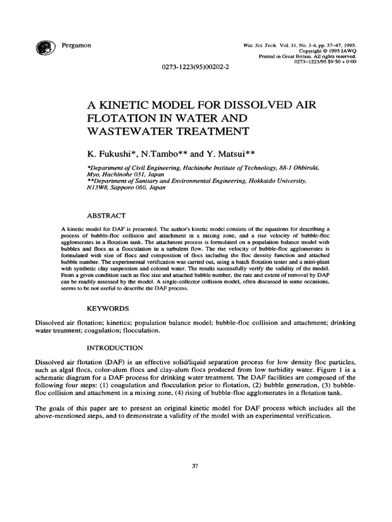 Kinetic Model for Dissolved Air Flotation | PDF | Physical Sciences ...