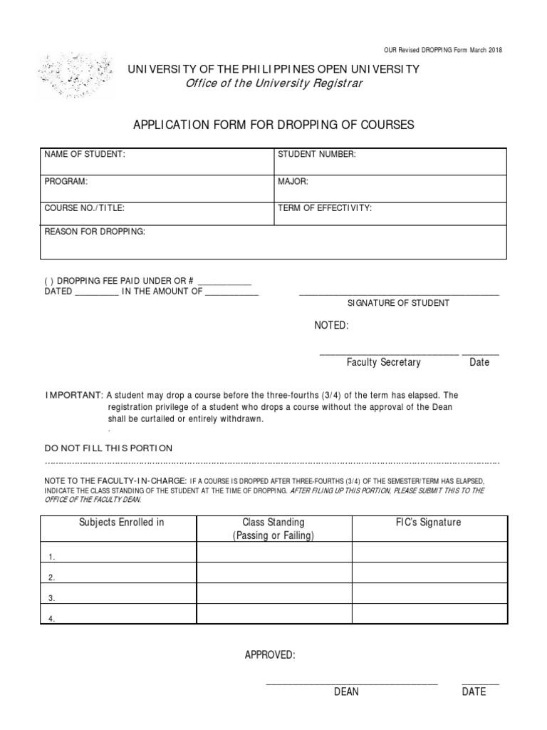 UP Request-Form-for-Filing-Dropping-of-Courses | PDF