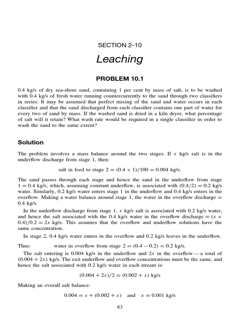 Analysis of a Two-Stage Countercurrent Washing Process for Removing ...