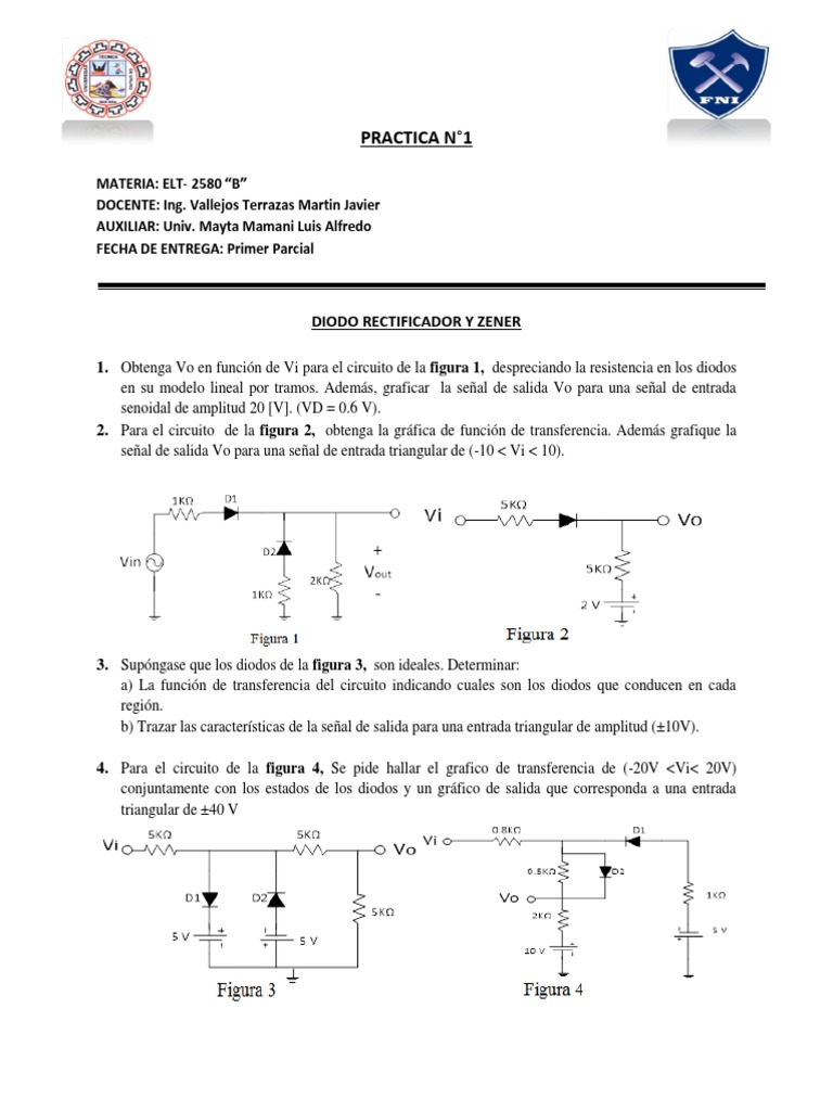 Practica n1 Sem I-2020 Elt-2580 B | PDF | Rectificador | Diodo