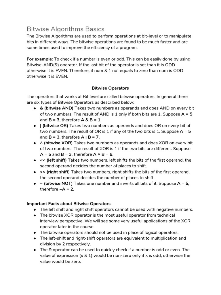 Bitwise Algorithms. | PDF | Multiplication | Numbers