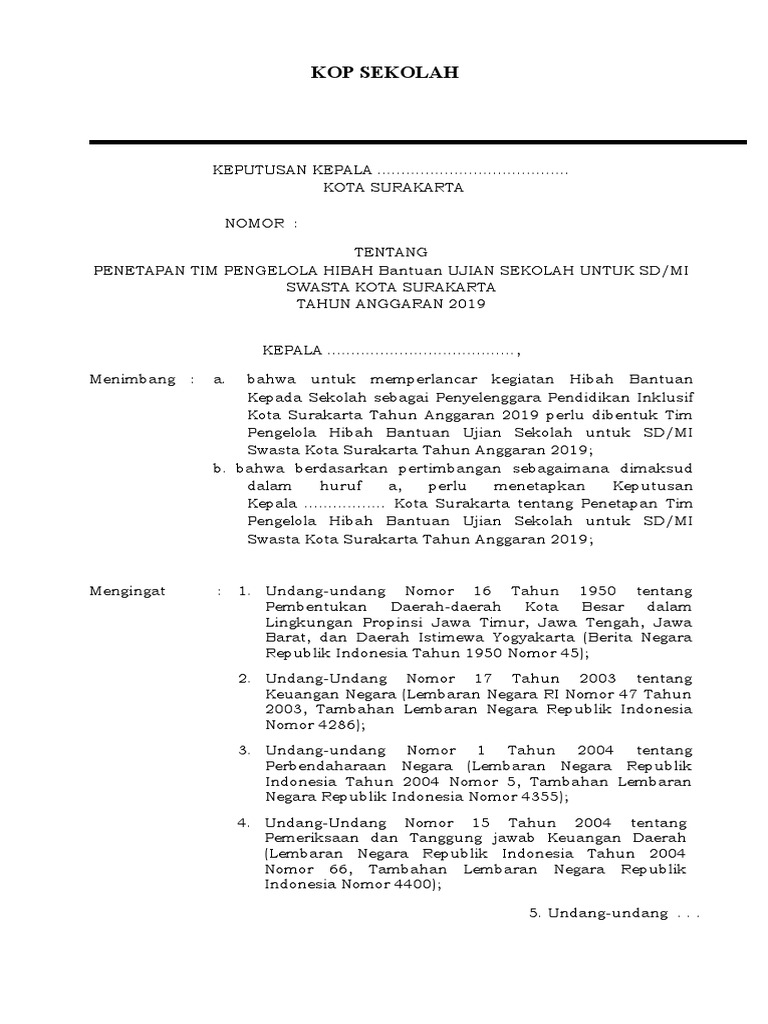 Contoh SK Tim | PDF | Bisnis | Pengelolaan Keuangan & Uang