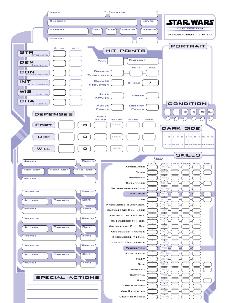 Star Wars Saga Edition Character Sheet | PDF
