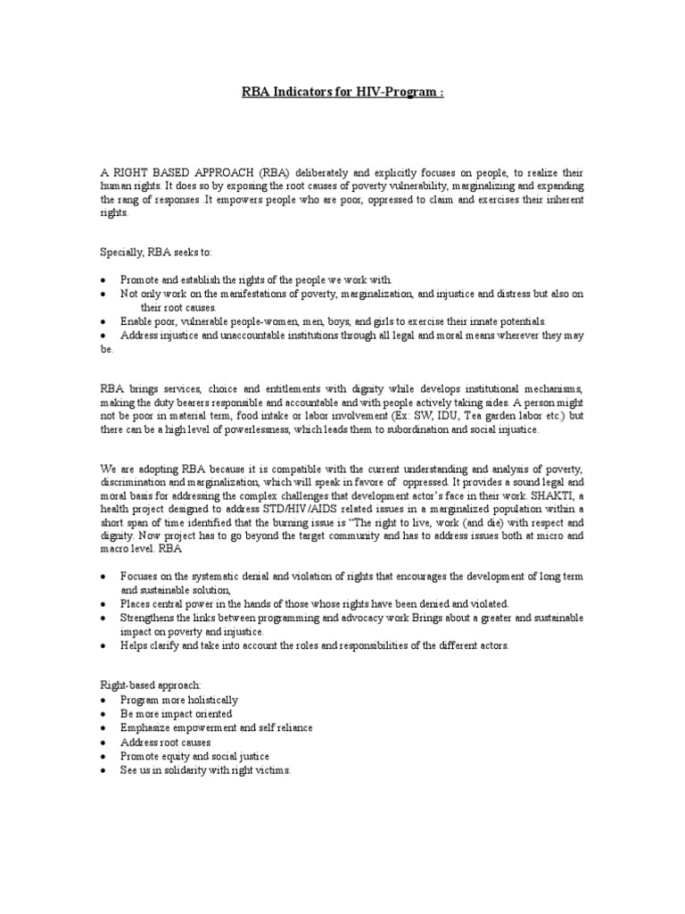 RBA Indicators For HIV-Program | PDF | Empowerment | Poverty