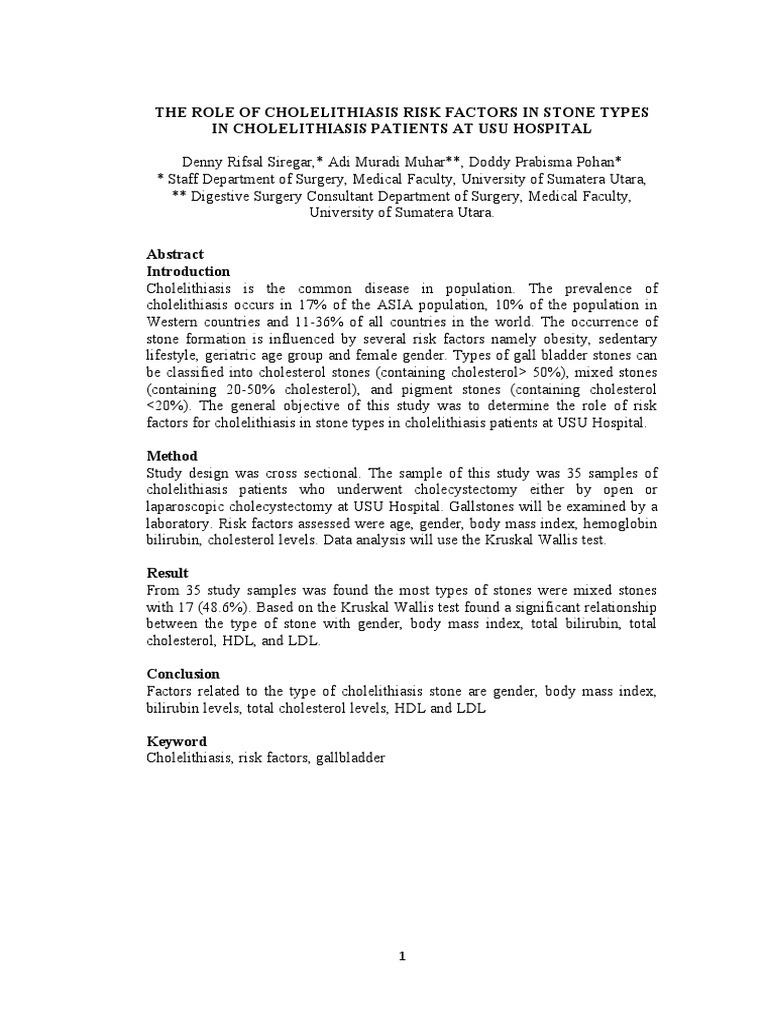 The Role of Cholelithiasis Risk Factors in Stone Types in ...