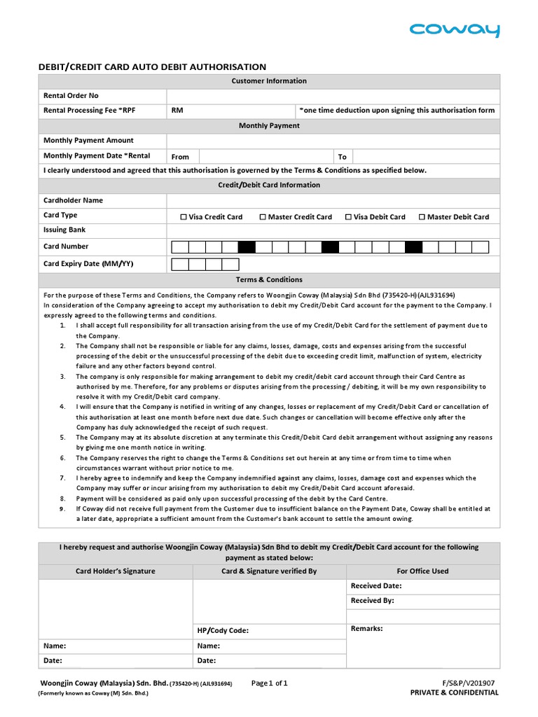 Debit&Credit Card Auto Debit Authorisation (Updated July 2019) | PDF ...