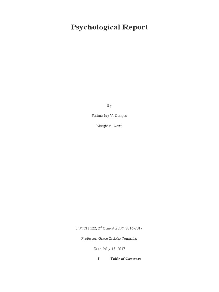 Psychological Report | PDF | Psychoanalysis | Feeling