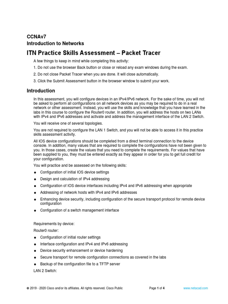 Itn Practice Skills Assessment - Packet Tracer: Ccnav7 Introduction To Networks | PDF | I Pv6 ...