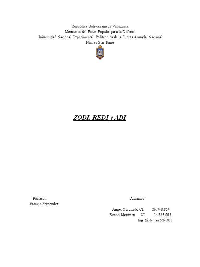 ZODI REDI ADI - DIN V - UNEFA - Ingeniería de Sistemas - V Semestre | PDF