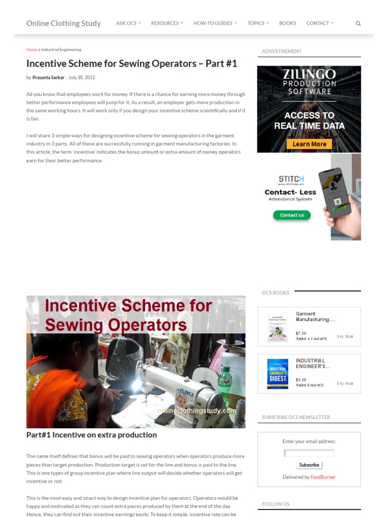 Incentive Scheme For Sewing Operators - Part #1 | PDF | Labour ...