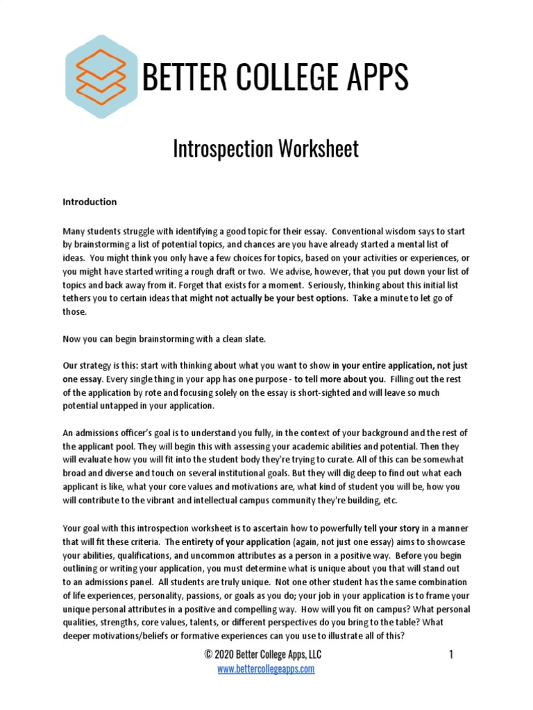 Introspection Worksheet 2020 | PDF | Essays | Motivation