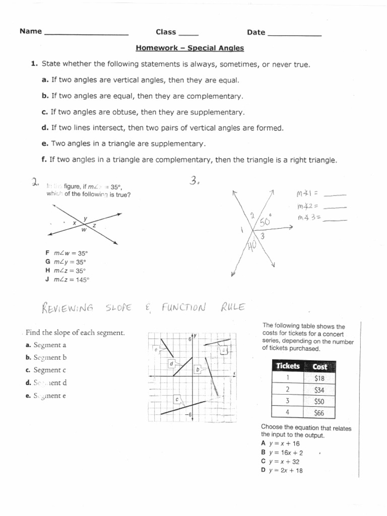 Special Angles Worksheet | PDF | Angle | Triangle